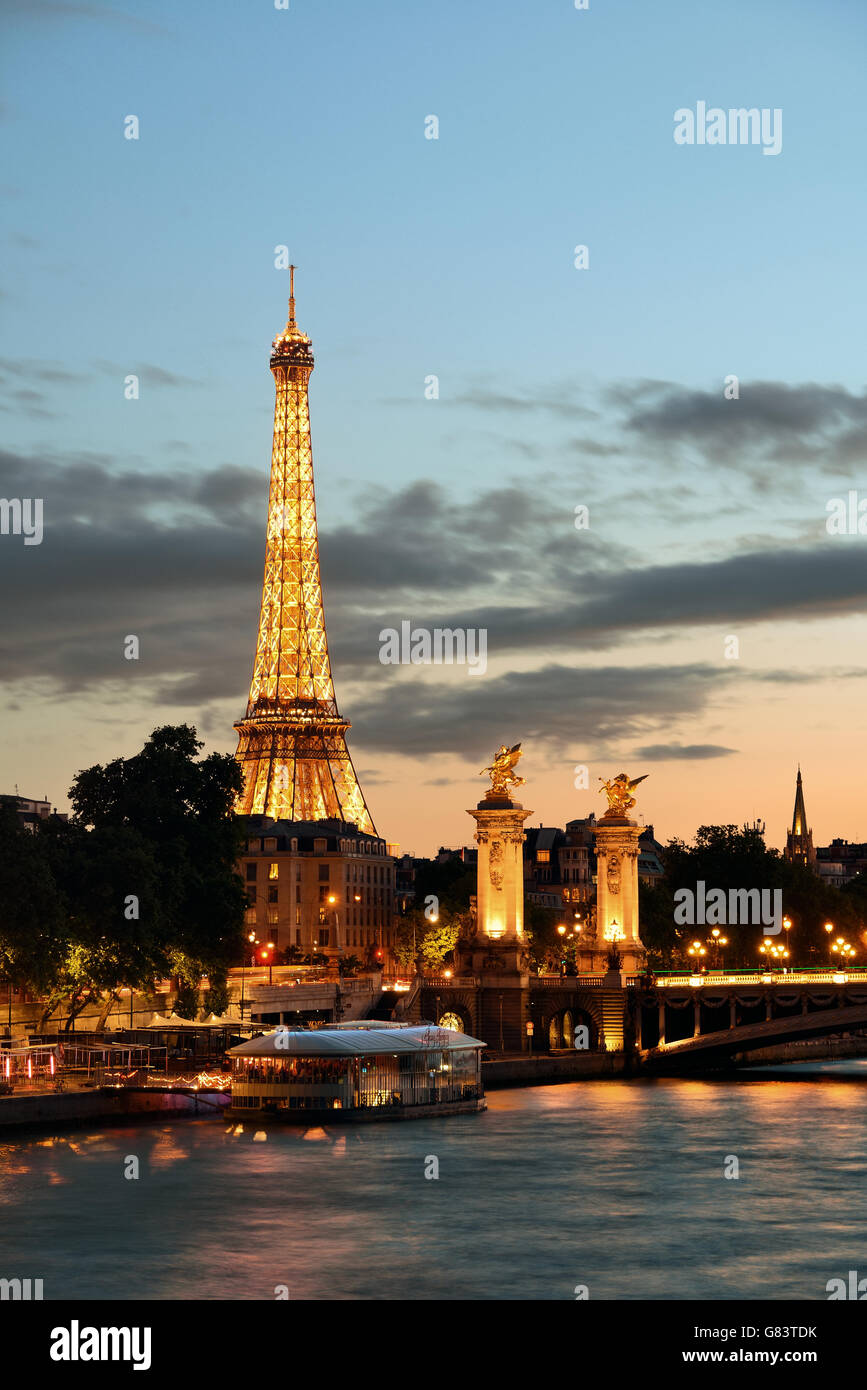 PARIS, FRANCE - MAY 13: Seine river night view on May 13, 2015 in Paris ...