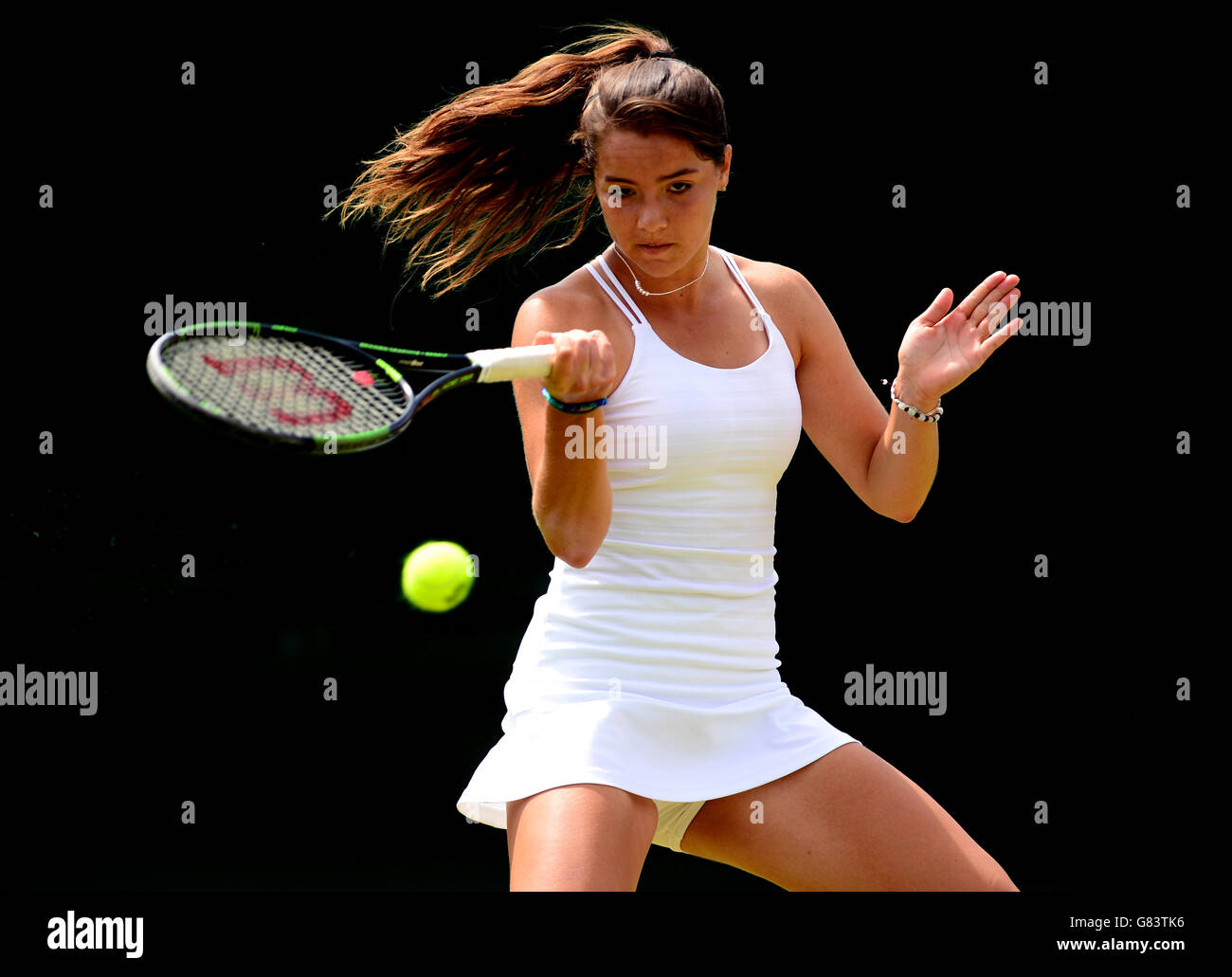 Jodie Anna Burrage competes in the girls singles on day Seven of the ...