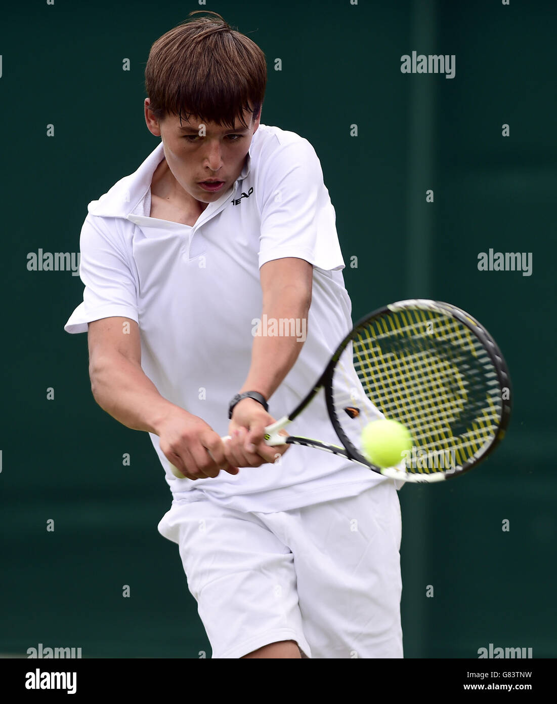 Charles Broom in action during day Seven of the Wimbledon Championships ...