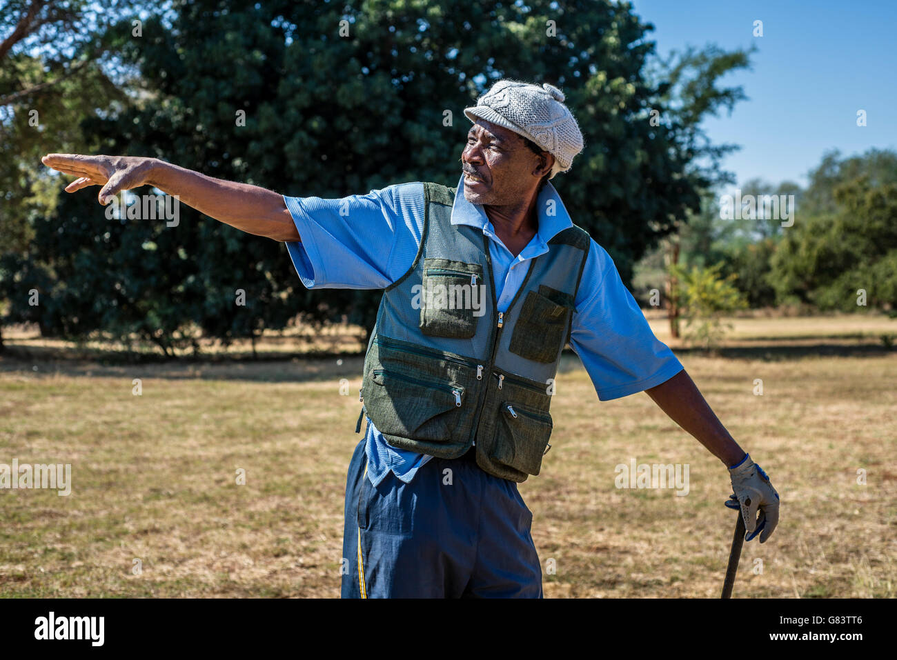 Coach Aaron Simfukwe plays golf at the Royal Livingstone golf club in ...