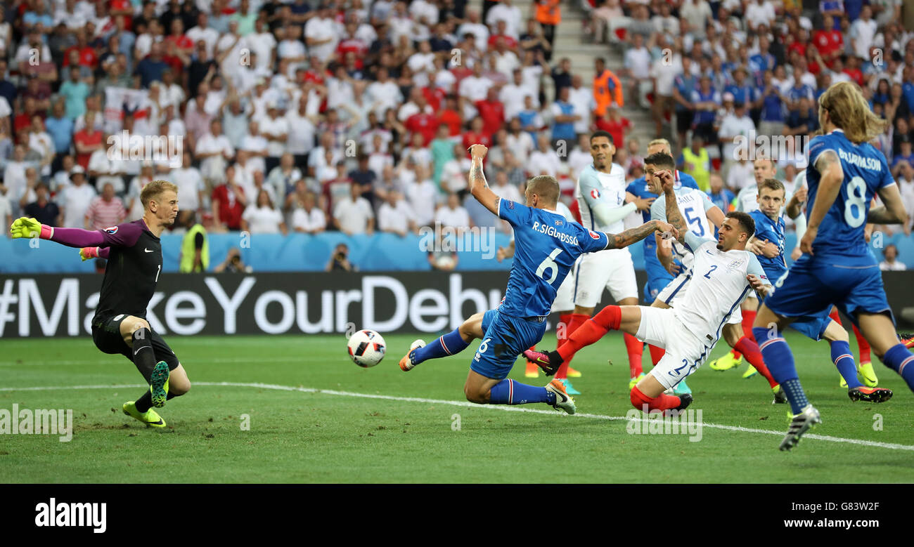 Iceland's Ragnar Sigurdsson scores his side's first goal during the ...