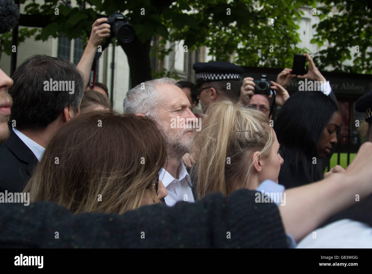 Jeremy Corby arrives in Parliament Square to address his supporters as ...