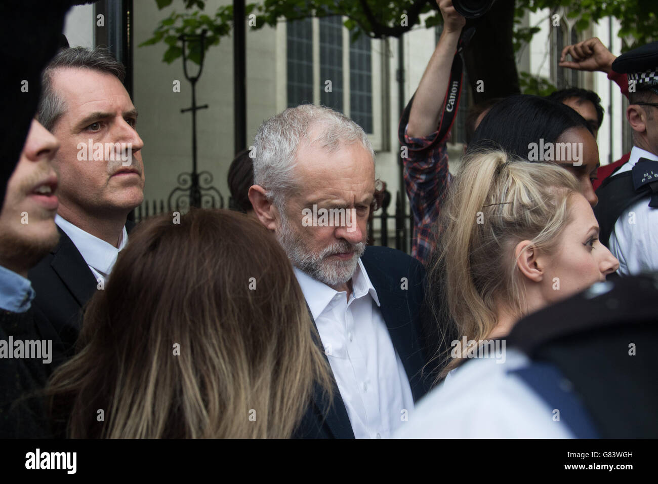Jeremy Corby arrives in Parliament Square to address his supporters as ...