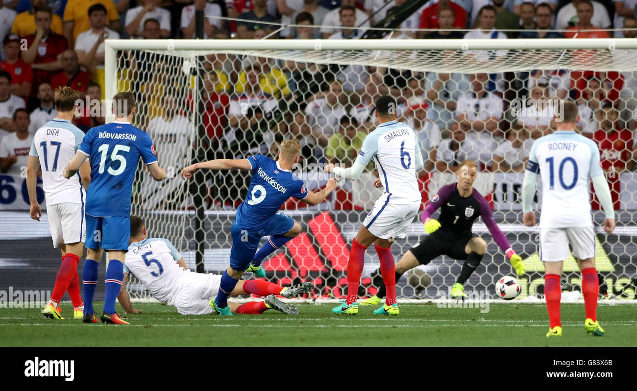 Iceland's Kolbeinn Sigthorsson scores his side's second goal of the ...