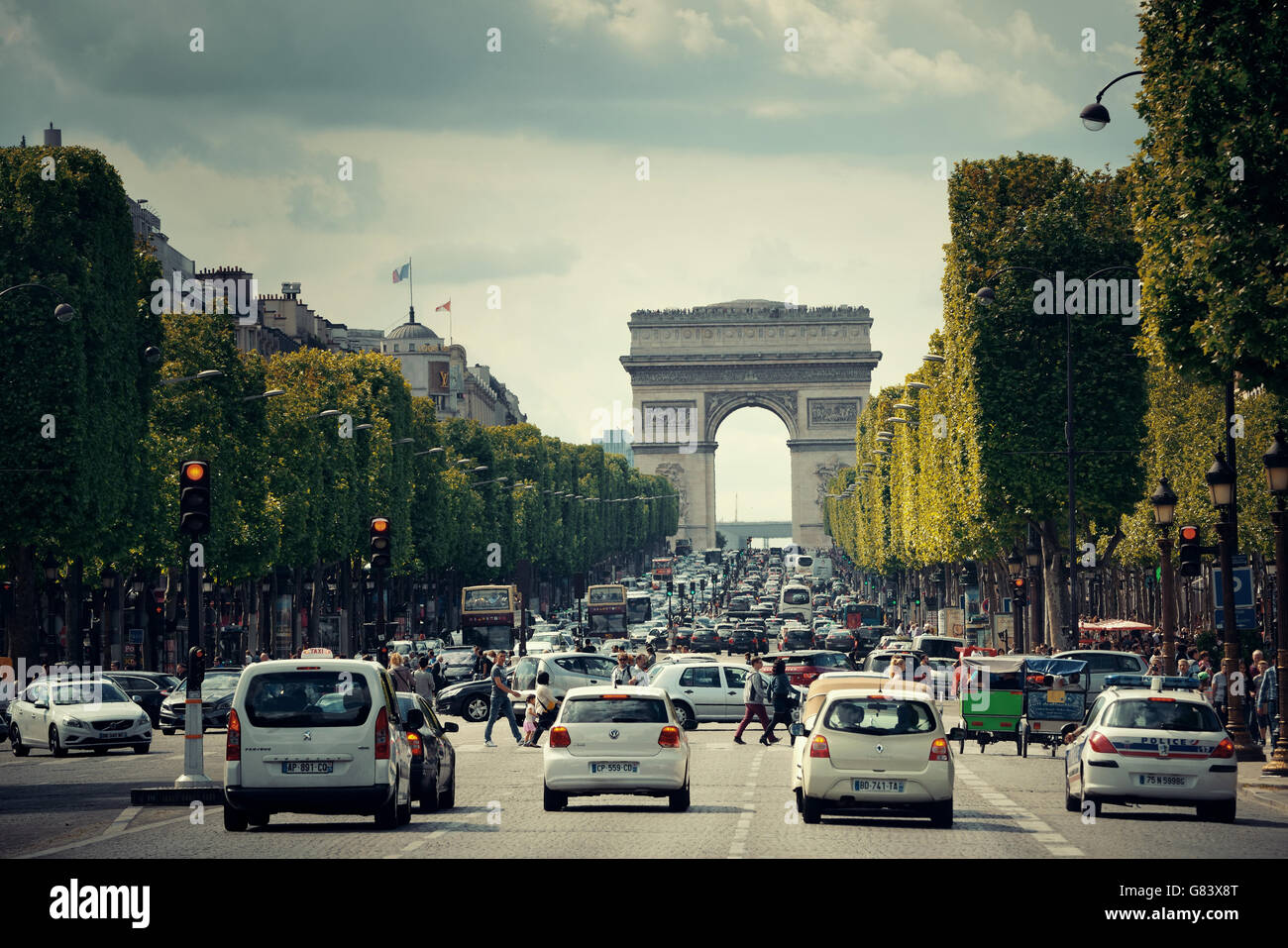PARIS, FRANCE - MAY 13: street view and Arc de Triomphe on May 13, 2015 ...