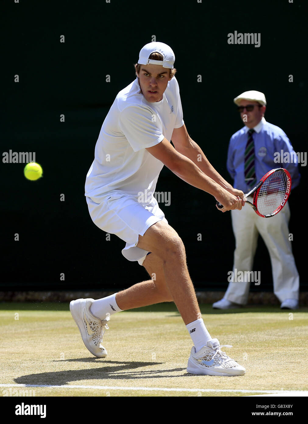 Reilly Opelka in action in the Boys singles semi-finals during day ...