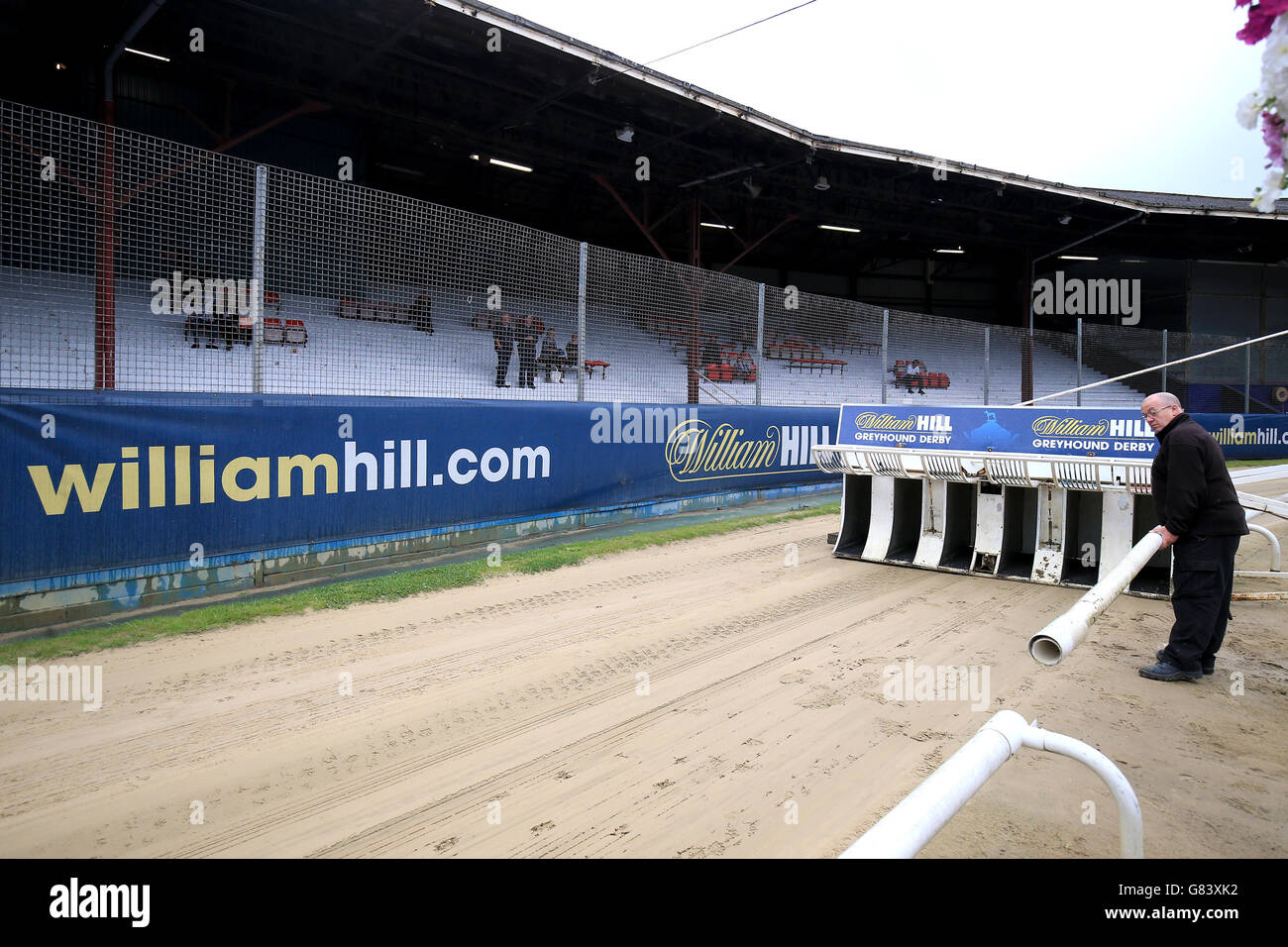 The starting gates are set up before the racing takes place Stock Photo ...