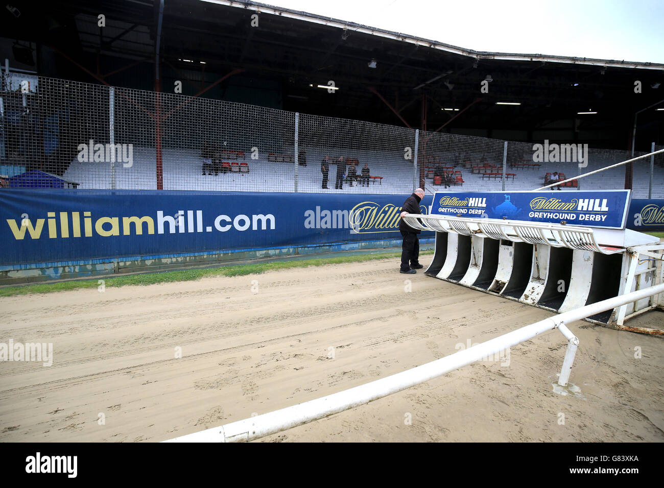 The starting gates are set up before the racing takes place Stock Photo ...