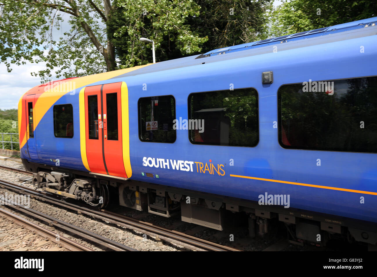 A general picture of a South West train near Wraysbury, Berkshire Stock ...