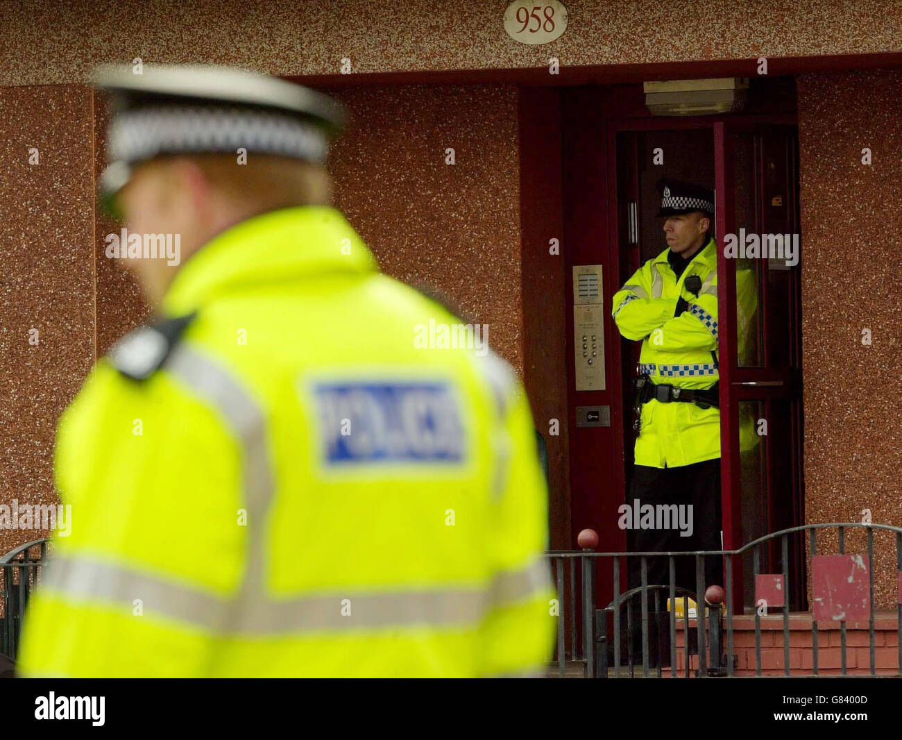 Gartloch Road Shooting. Strathclyde Police stand at the scene of the ...