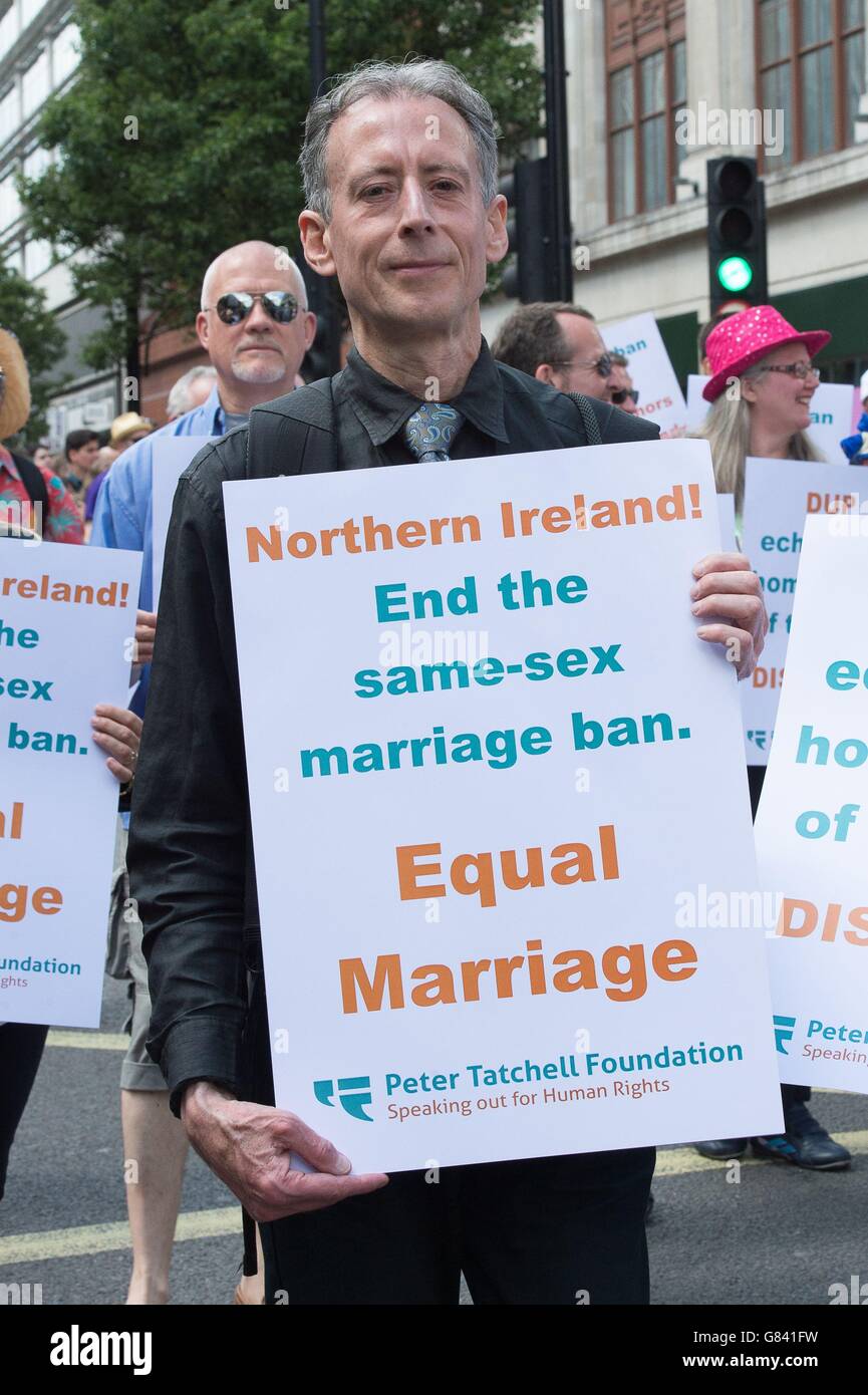 Peter Tatchell at the beginning of the London LGBTQ Parade Stock Photo ...