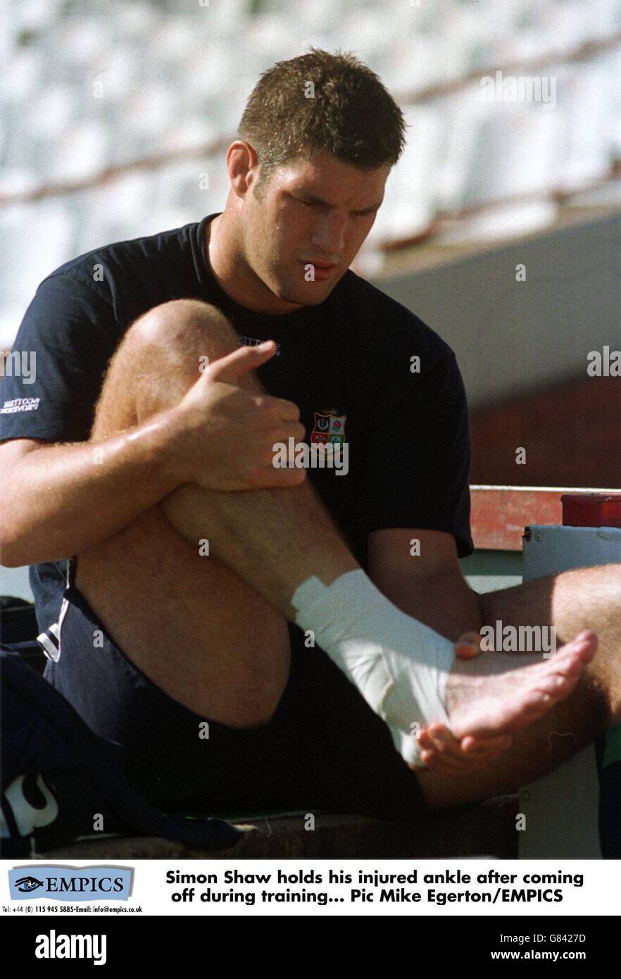Rugby Union - Lions Tour. Simon Shaw holds his injured ankle after ...