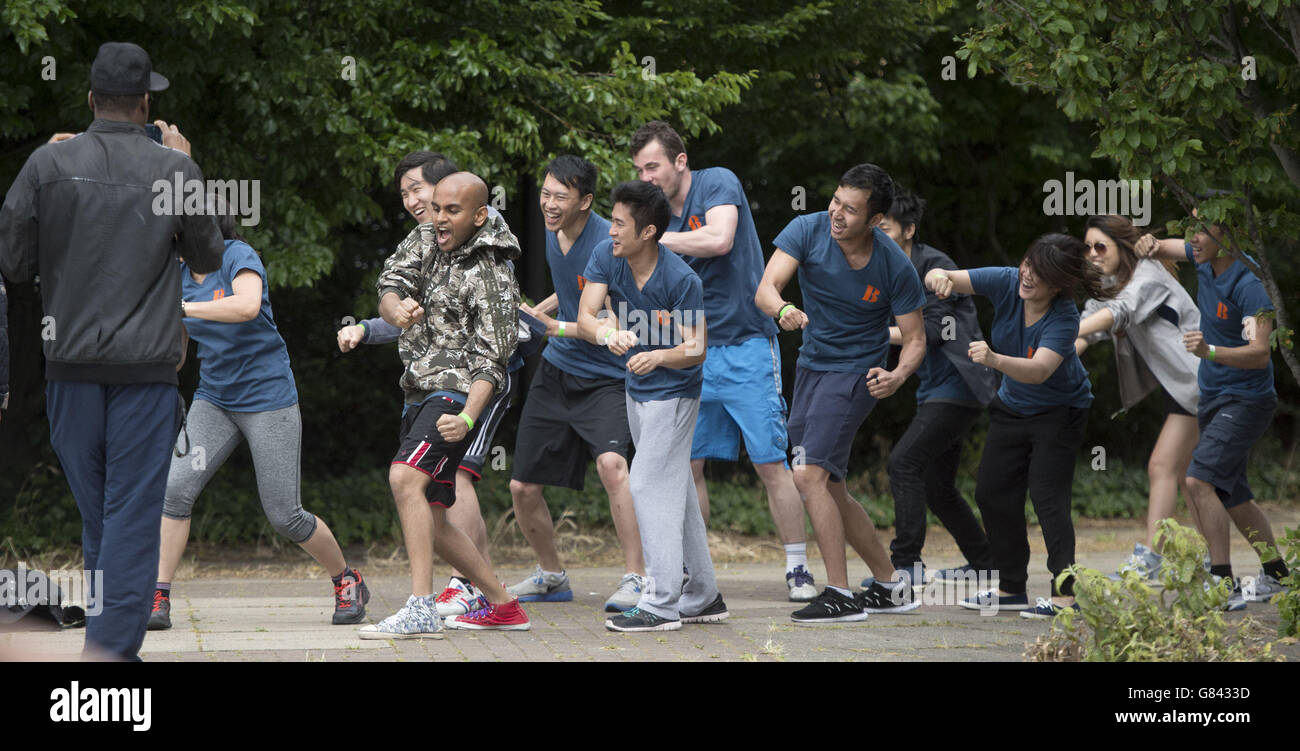 A crew practice their stroke during the 20th London Hong Kong Dragon ...