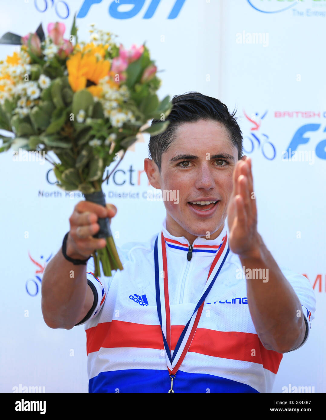Team Sky's Peter Kennaugh celebrates winning the British Cycling ...