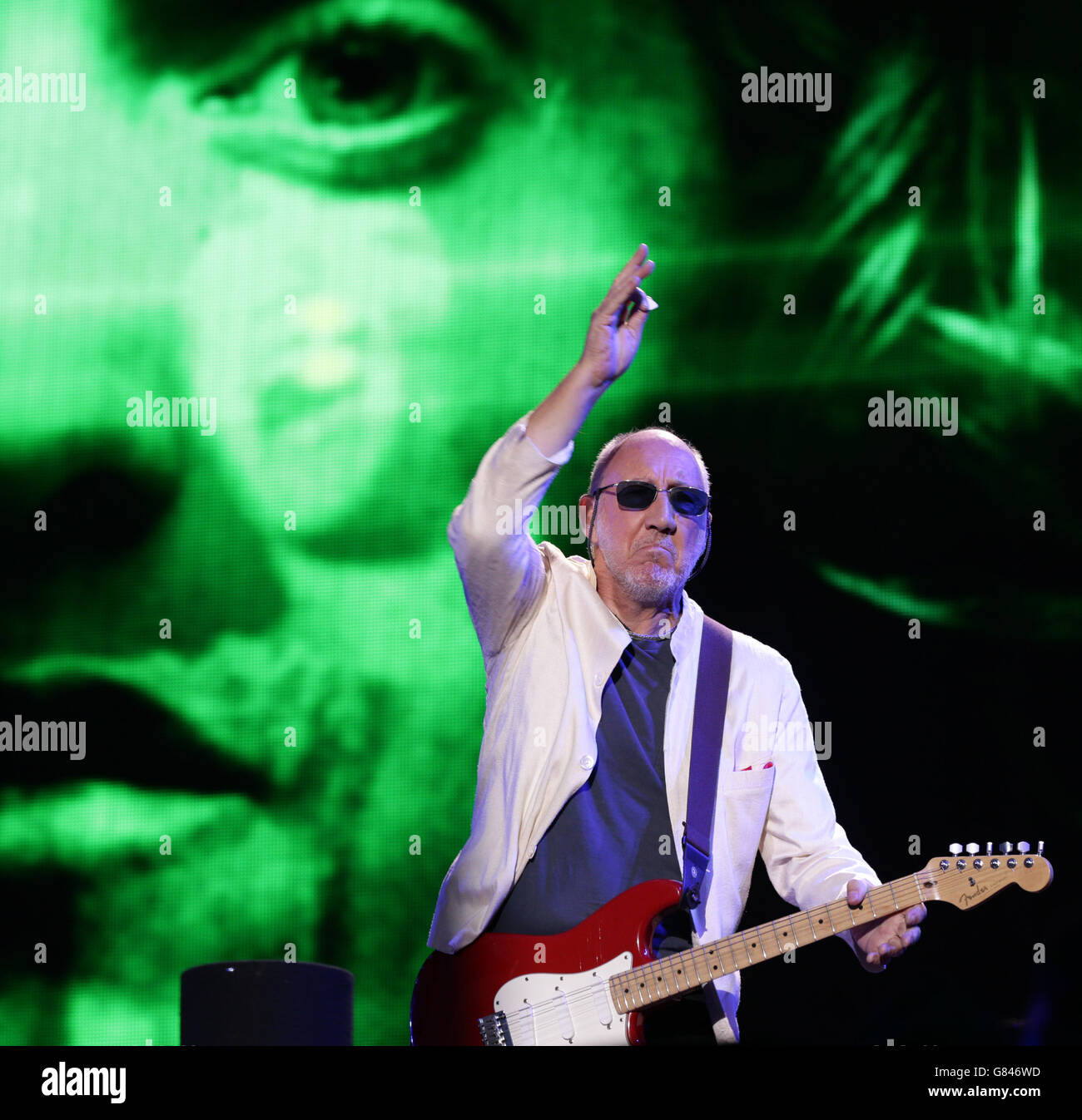 Pete Townsend of The Who performing on The Pyramid Stage during the ...