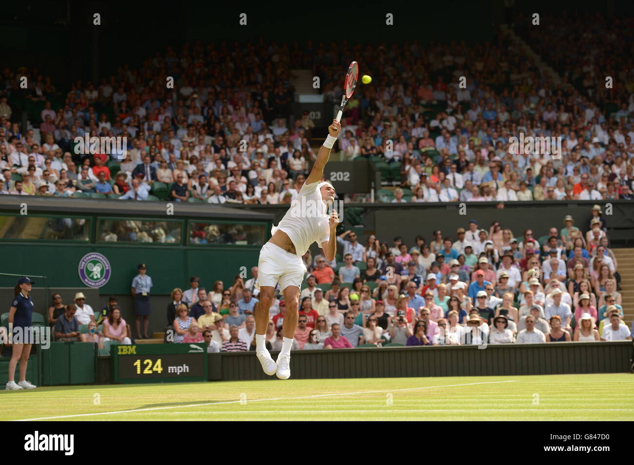 Roger Federer in action against Sam Querrey on day Four of the ...