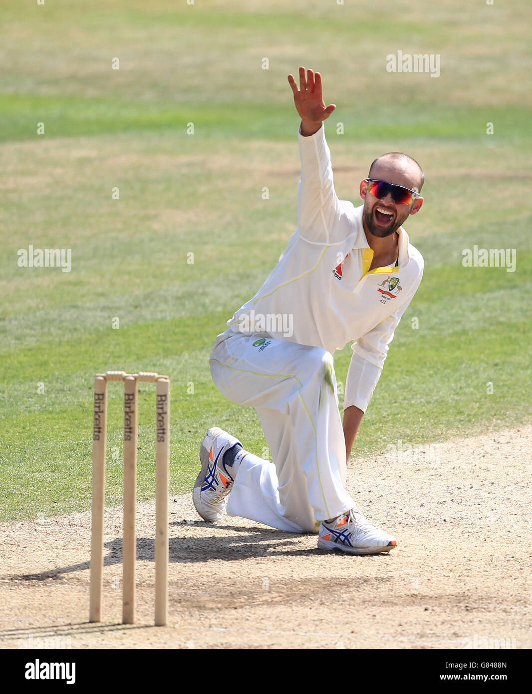 Australia's spin bowler Nathan Lyon appeals in vain to the Umpire ...