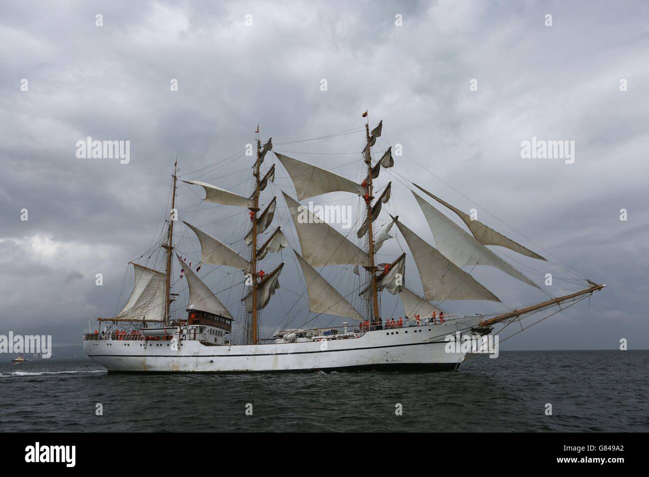 The Tall Ship Guayas from Ecuador, as the Tall Ships leave Belfast ...