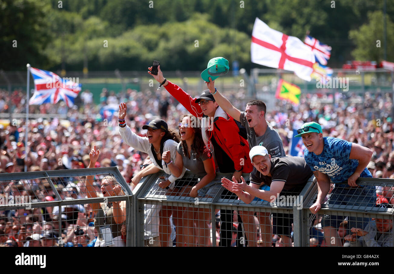 Fans celebrate Lewis Hamilton's victory in the 2015 British Grand Prix ...