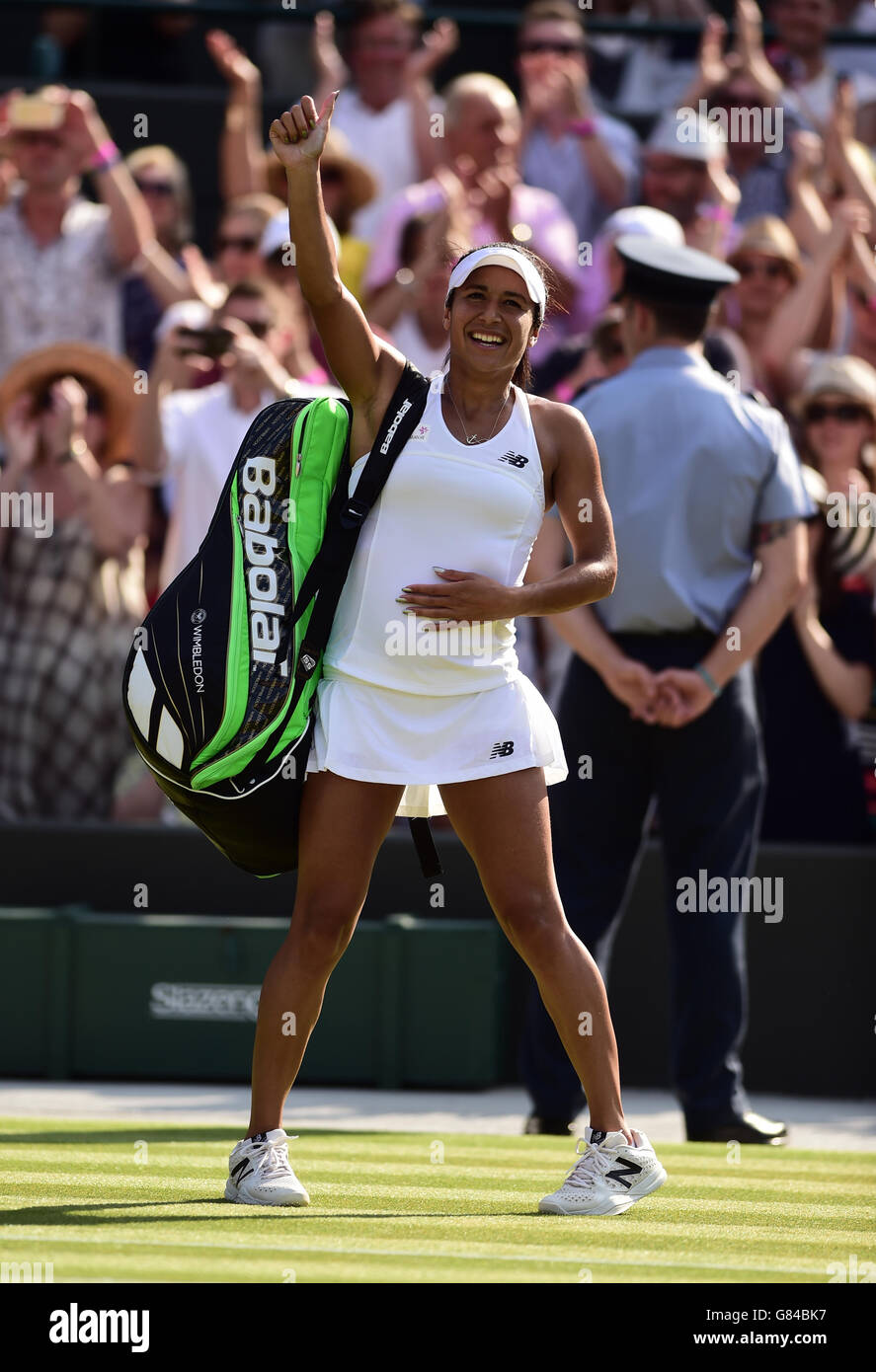 Heather Watson celebrates victory over Daniela Hantuchova during day ...