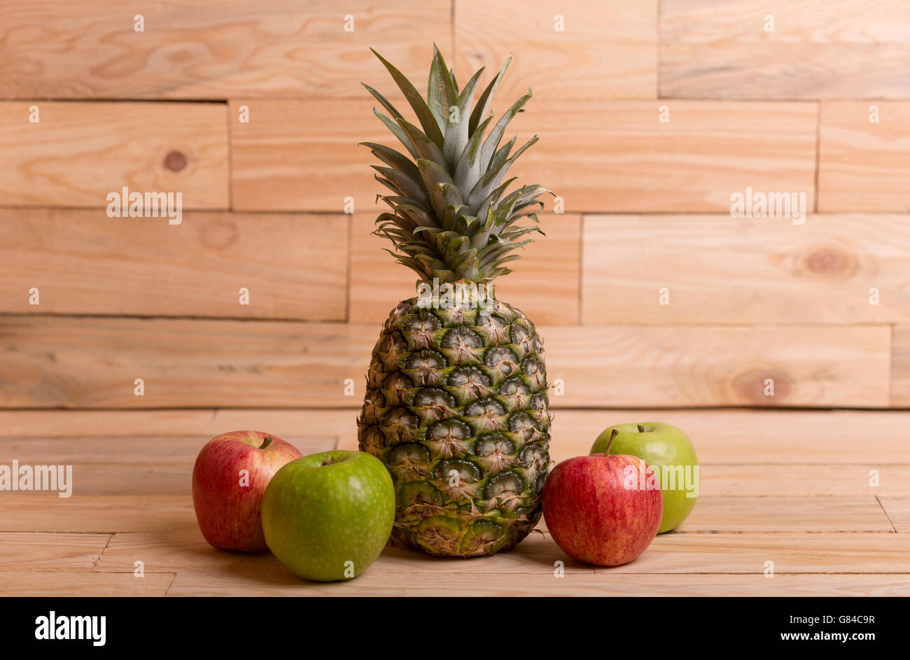 variety of fruits on a wooden table, studio picture Stock Photo - Alamy
