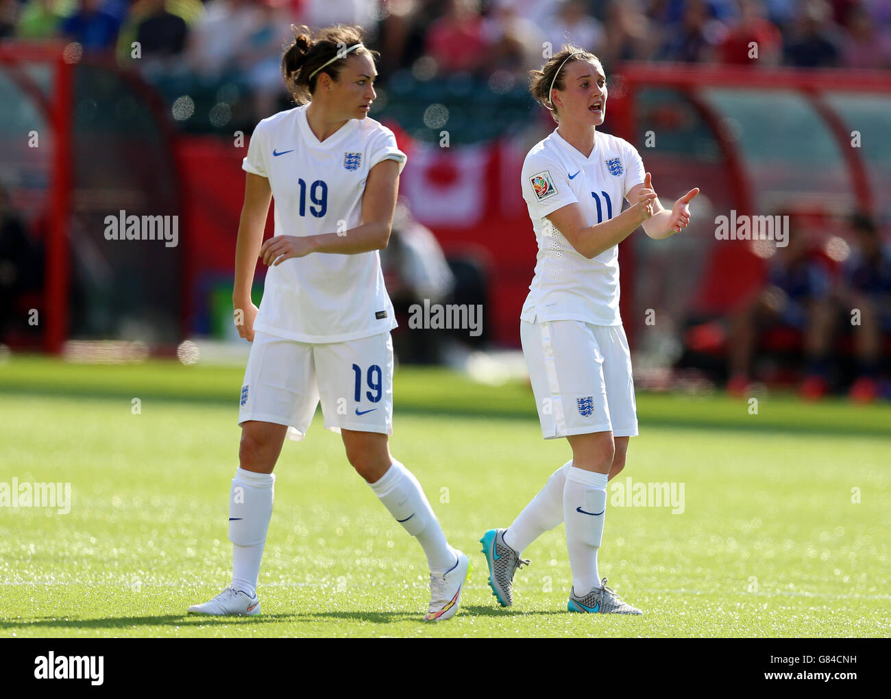England's Jodie Taylor and Jade Moore during the FIFA Women's World Cup ...