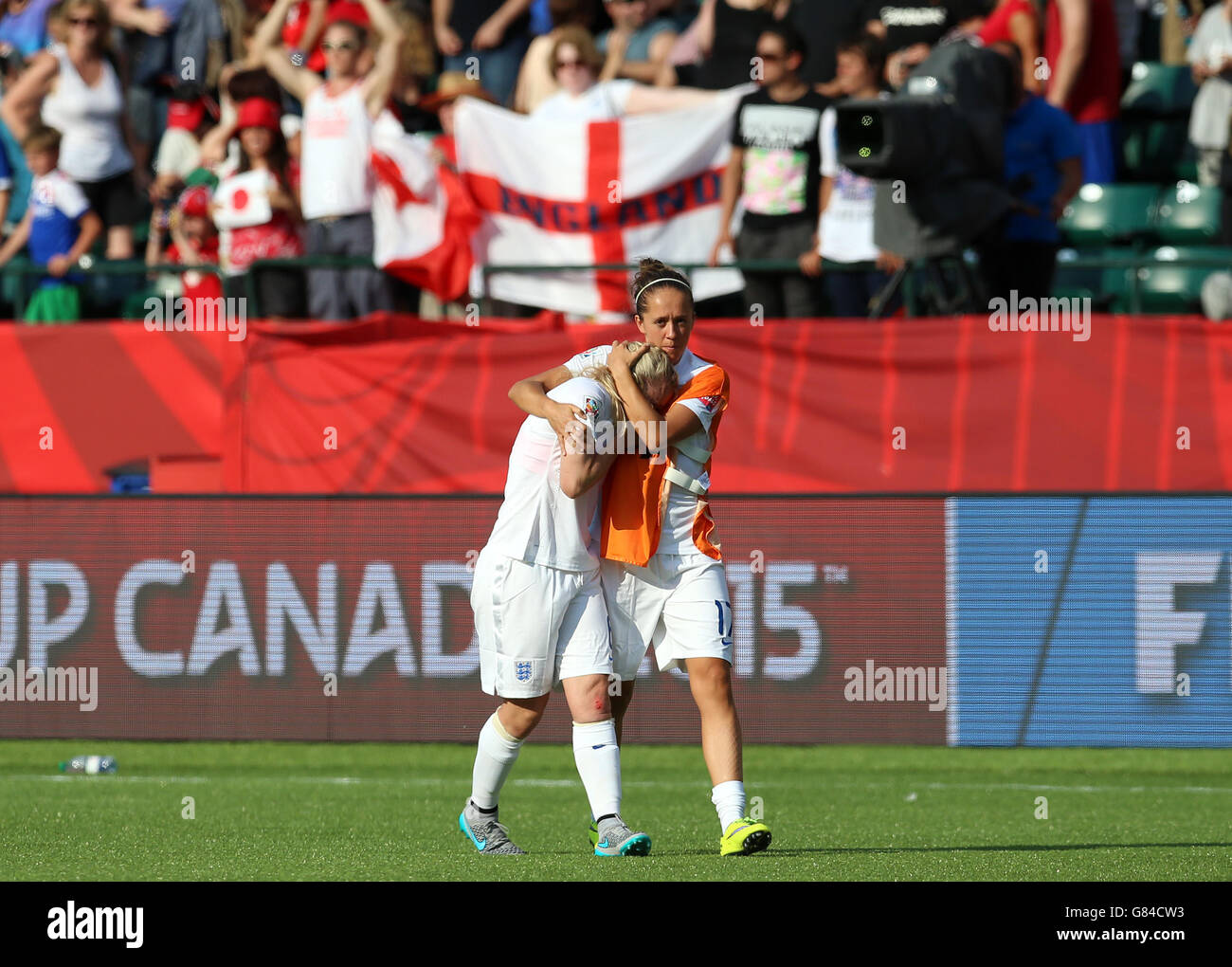 England's Laura Bassett is consoled after scoring an own goal in the 92 ...