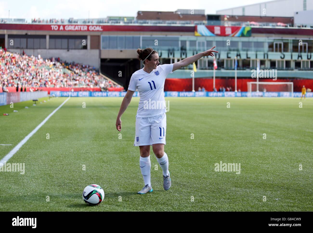 England's Jade Moore gestures to her teammates during the FIFA Women's ...