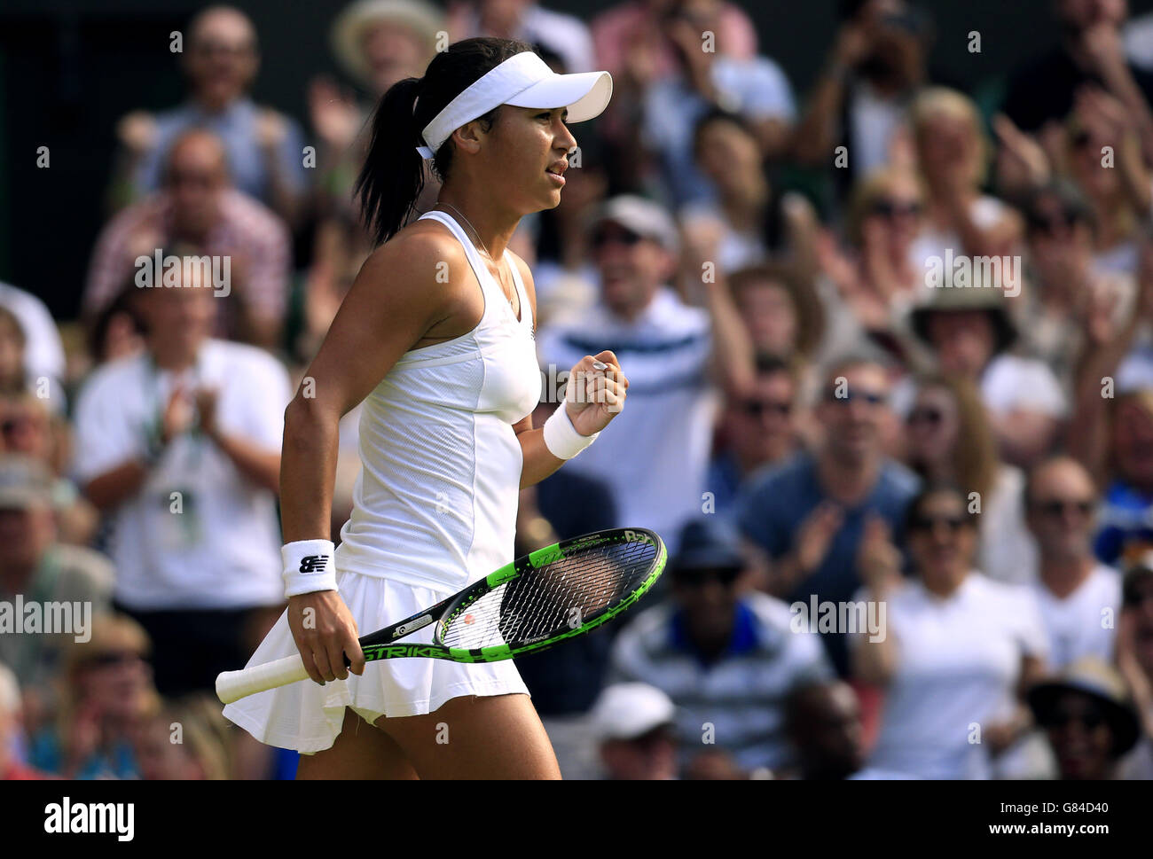 Heather Watson celebrates a break of serve during her match against ...
