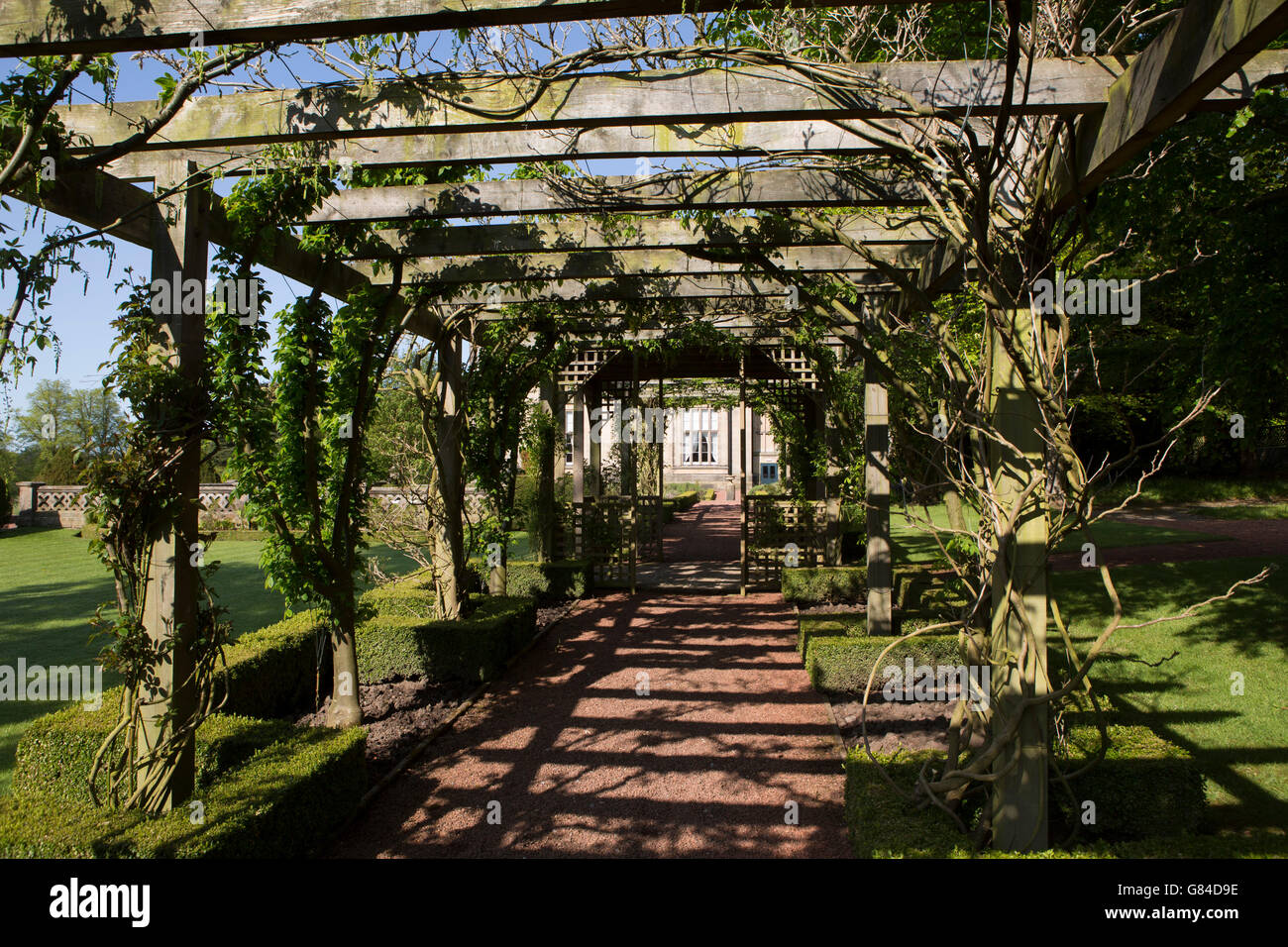 Pergola in the Dutch-style formal garden at Matfen Hall in ...