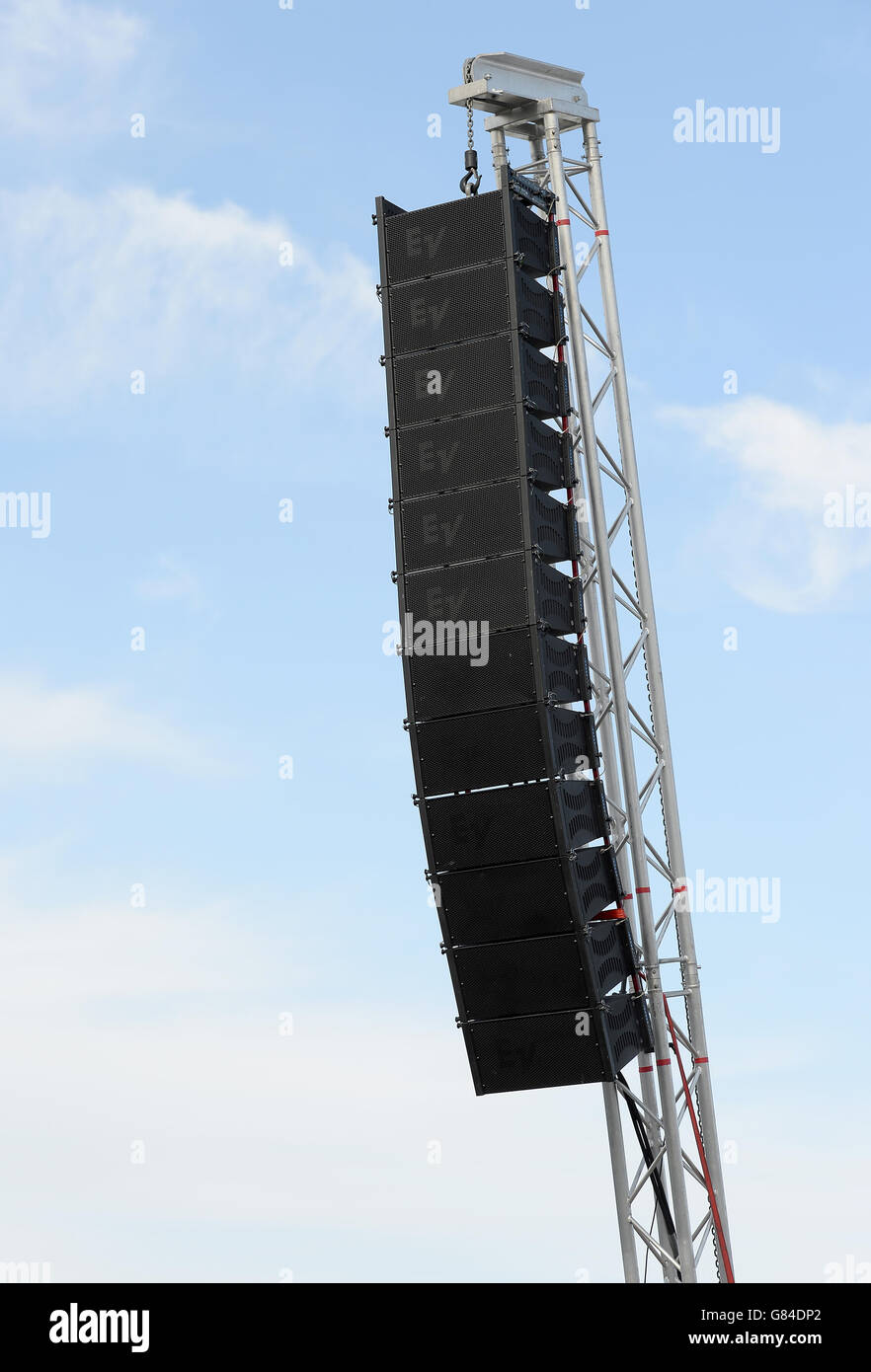 Bosch speakers seen on and next to the stage as part of the Formula One ...