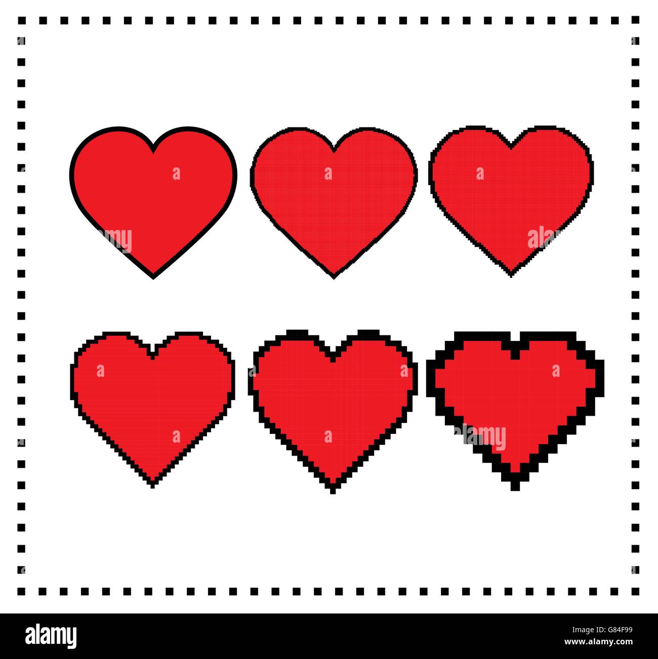 Pixel art hearts. Different pixel size: big pixel heart, small pixel ...