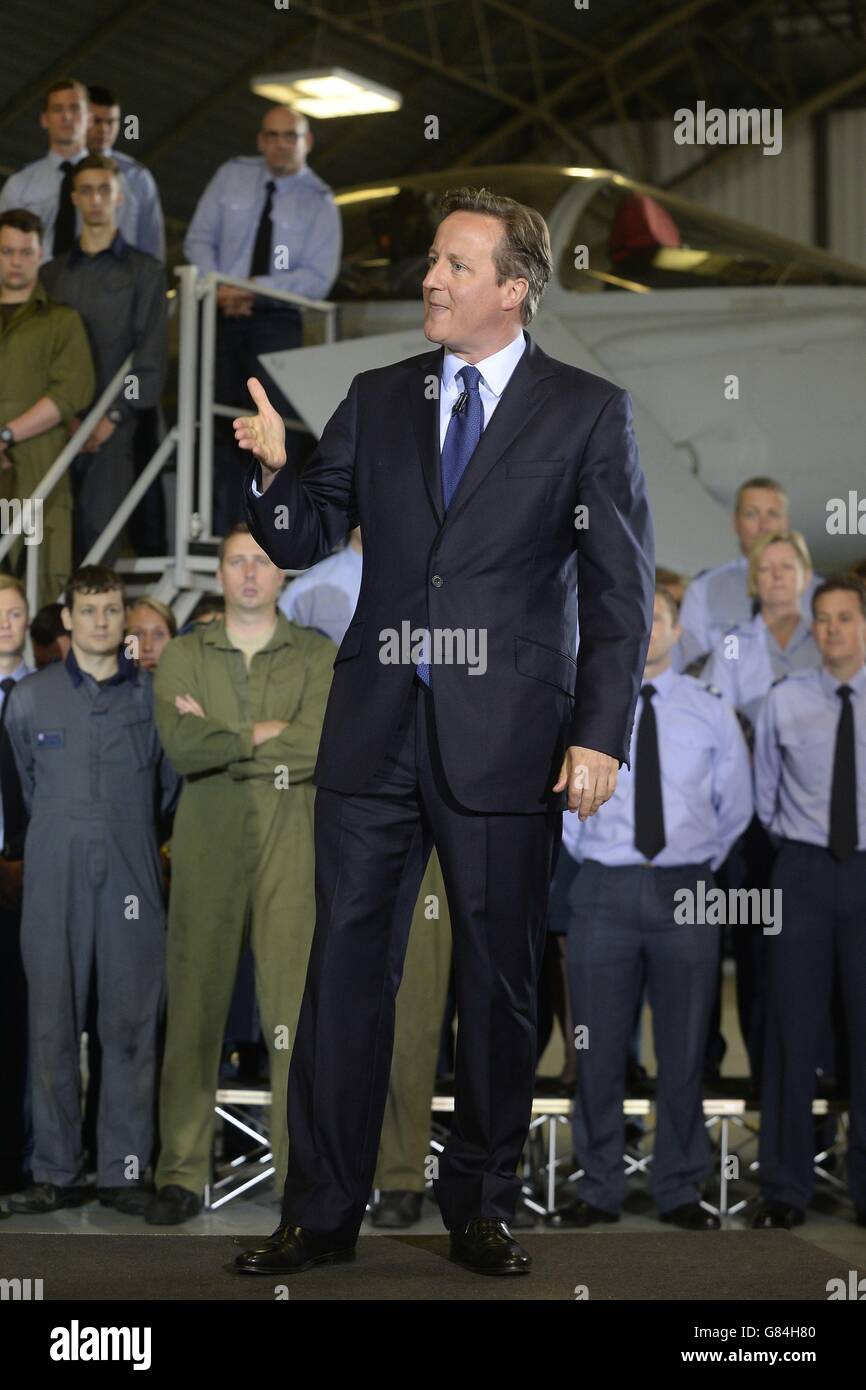 Prime Minister David Cameron addresses RAF airmen and officers during a ...