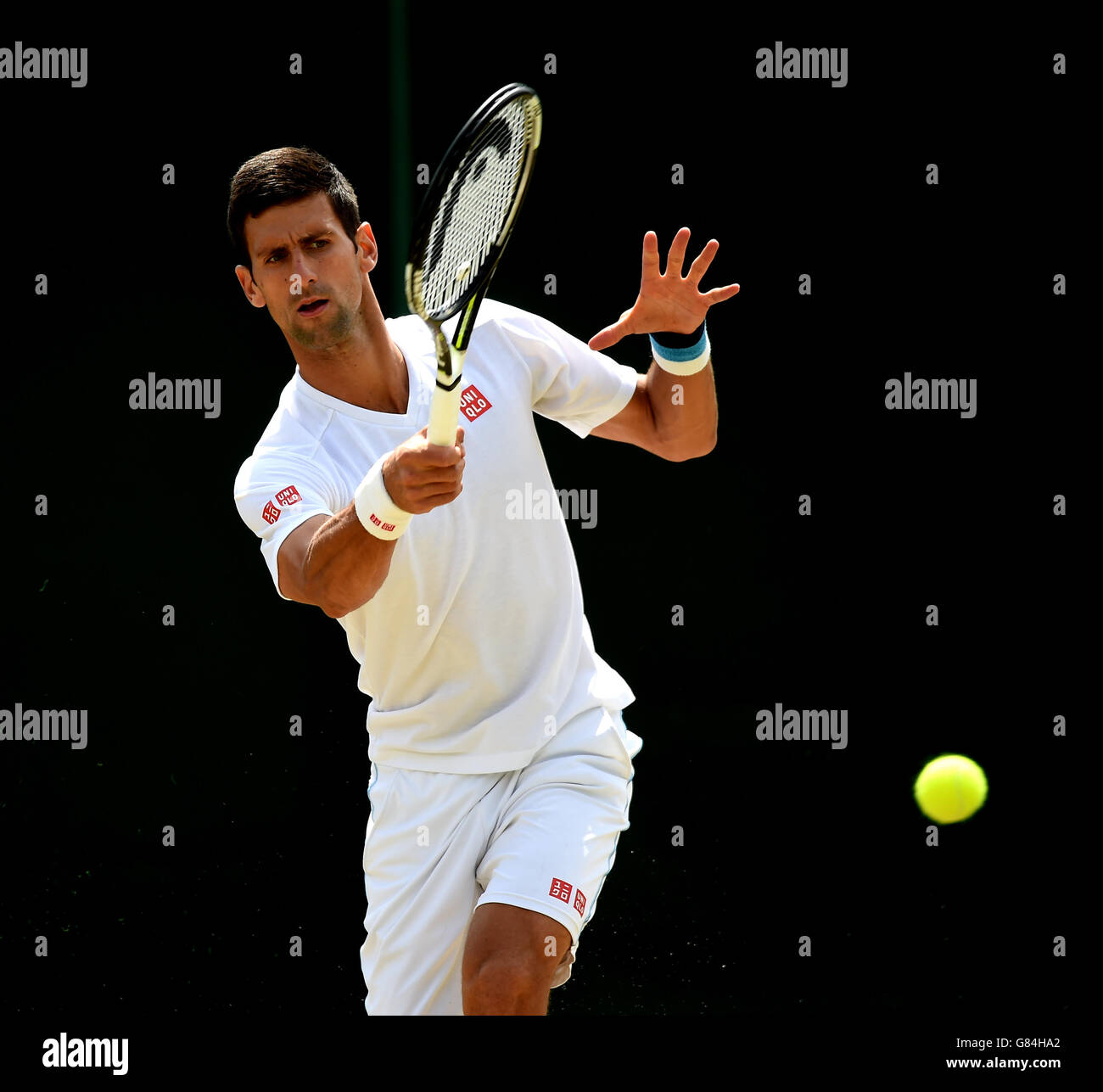 Novak Djokovic during a practice session on day Twelve of the Wimbledon ...
