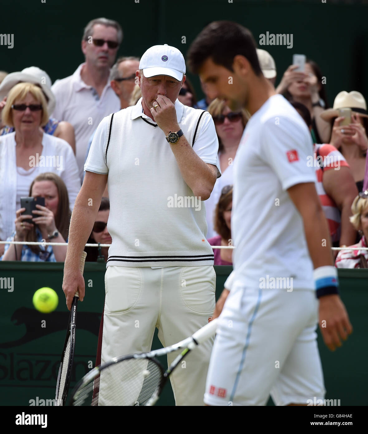 Novak Djokovic (right) and his coach Boris Becker during a practice ...