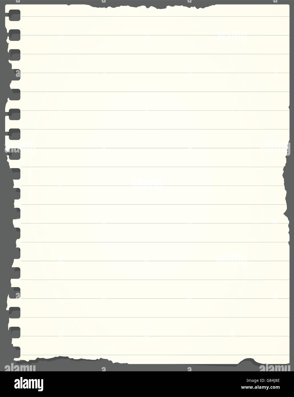 Ripped light green lined notebook paper is stuck on gray background ...