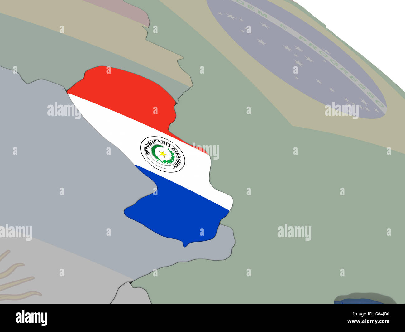 Paraguay with flag highlighted on model of globe. 3D illustration Stock ...