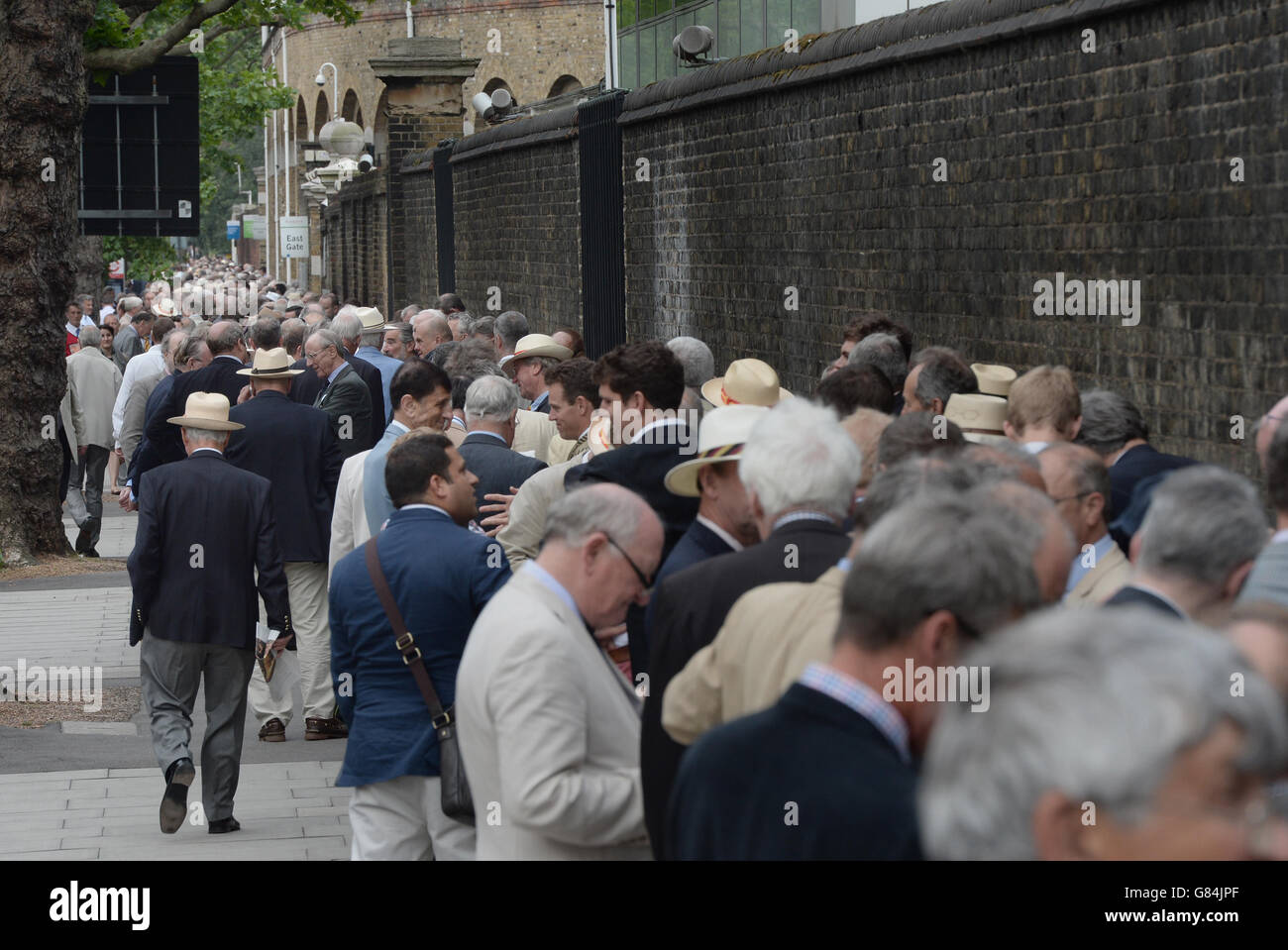 MCC members queue outside Lord's Cricket Ground ahead of the start of ...