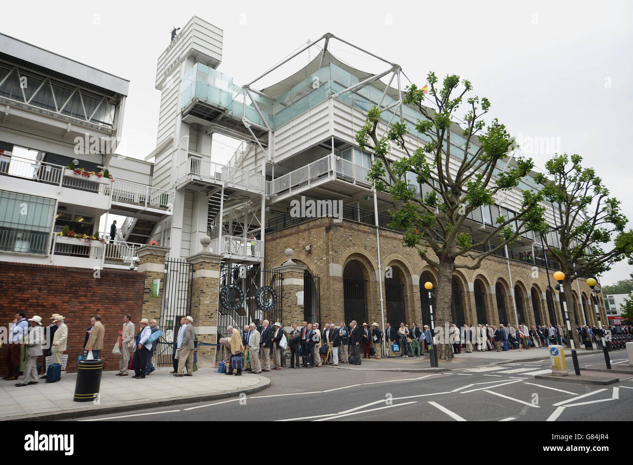 MCC members queue outside Lord's Cricket Ground ahead of the start of ...