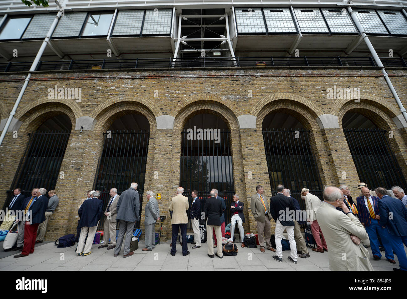 MCC members queue outside Lord's Cricket Ground ahead of the start of ...