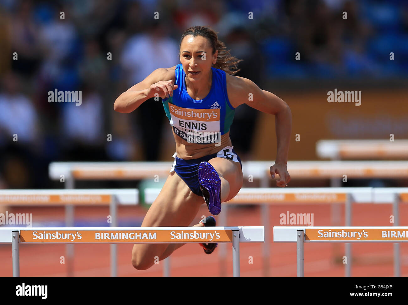 Jessica Ennis-Hill wins her women's 100 metre hurdles heat Stock Photo ...