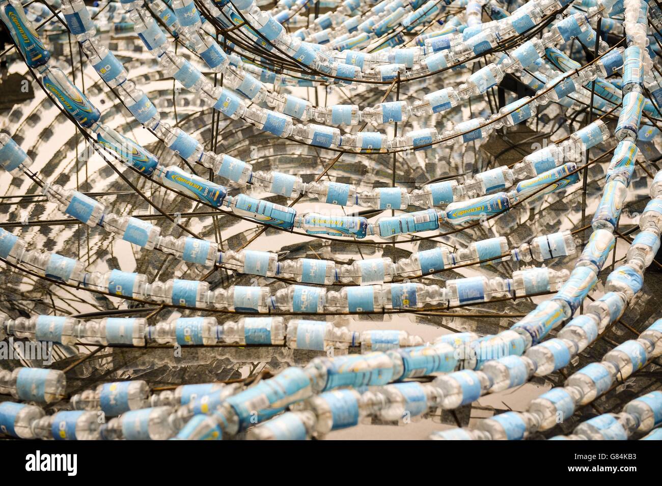 Bubble wrap and plastic bottles form part of a wave structure on a ...