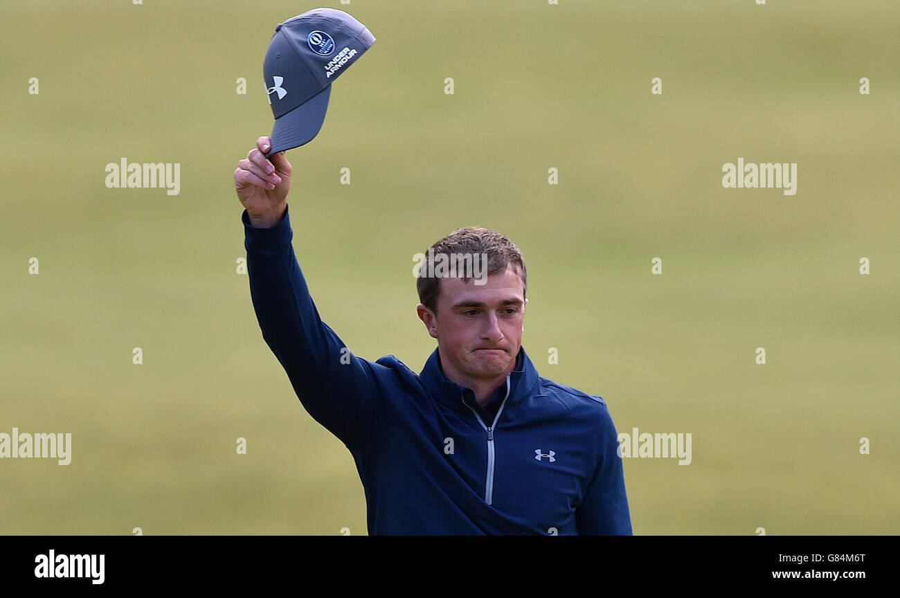 Ireland's Paul Dunne celebrates on the 18th during day four of The Open ...