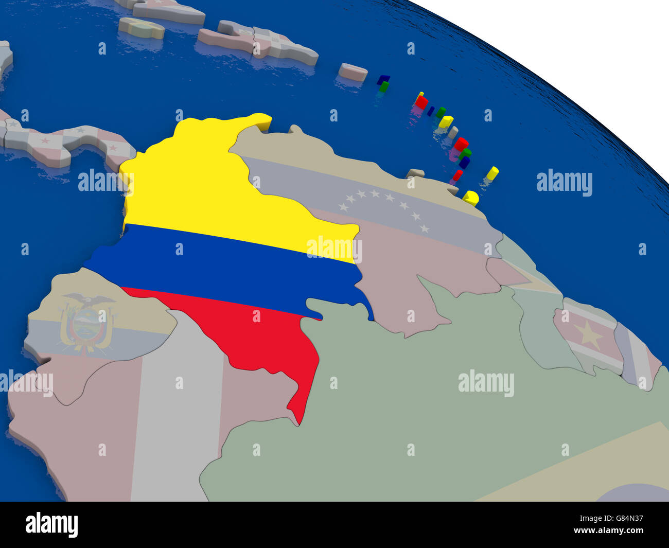 Colombia map highlighted flag hi-res stock photography and images - Alamy