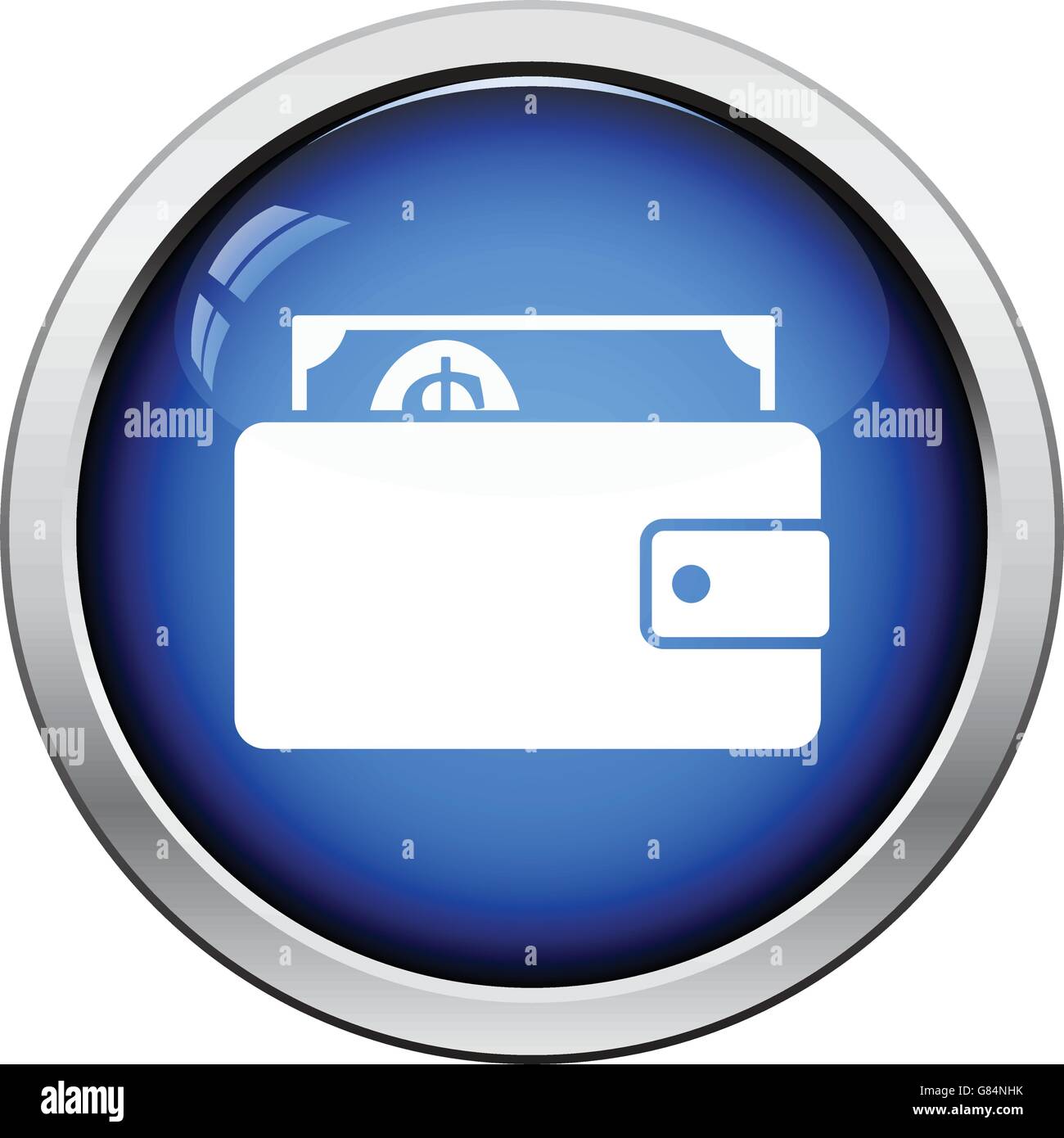 Wallet with cash icon. Glossy button design. Vector illustration Stock ...
