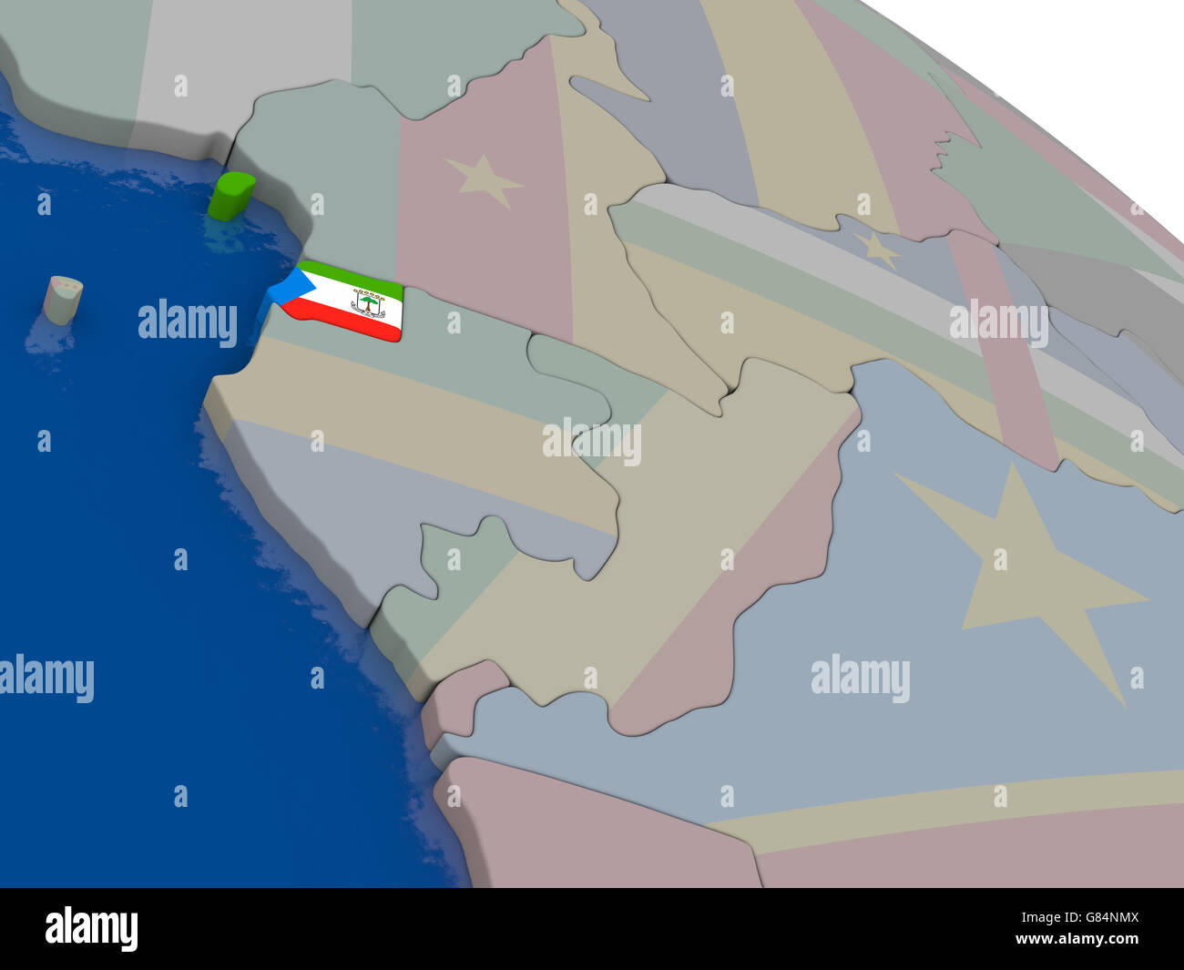 Equatorial Guinea with flag highlighted on model of globe. 3D ...
