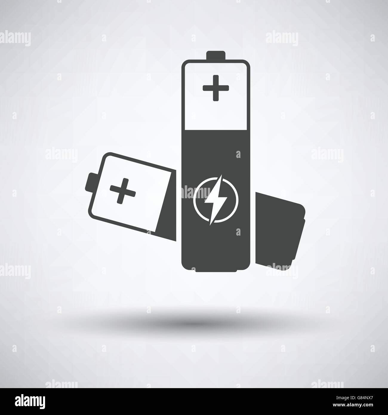 Electric battery icon on gray background, round shadow. Vector ...