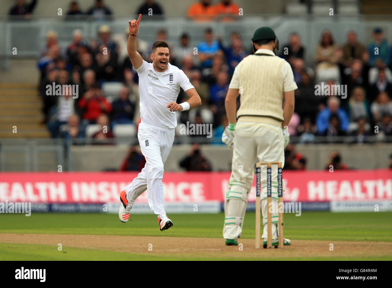 England's James Anderson celebrates the wicket of Australia's Adam ...