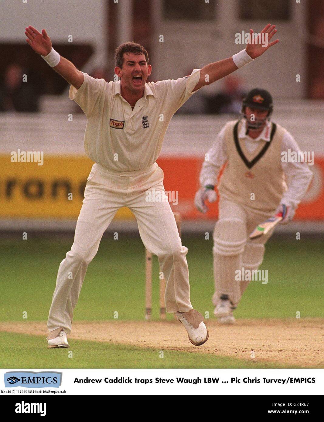 Cricket-2nd Test Match-Lords. Andrew Caddick traps Steve Waugh LBW ...