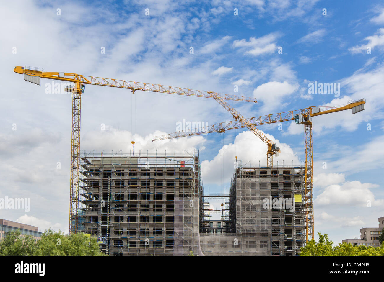 construction cranes at big building construction site Stock Photo - Alamy